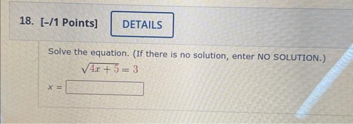 Solved Solve the equation. (If there is no solution, enter | Chegg.com