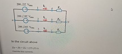 Solved In the circuit aboveZa=Zb-Zc=(25+j5)ΩFind the line | Chegg.com