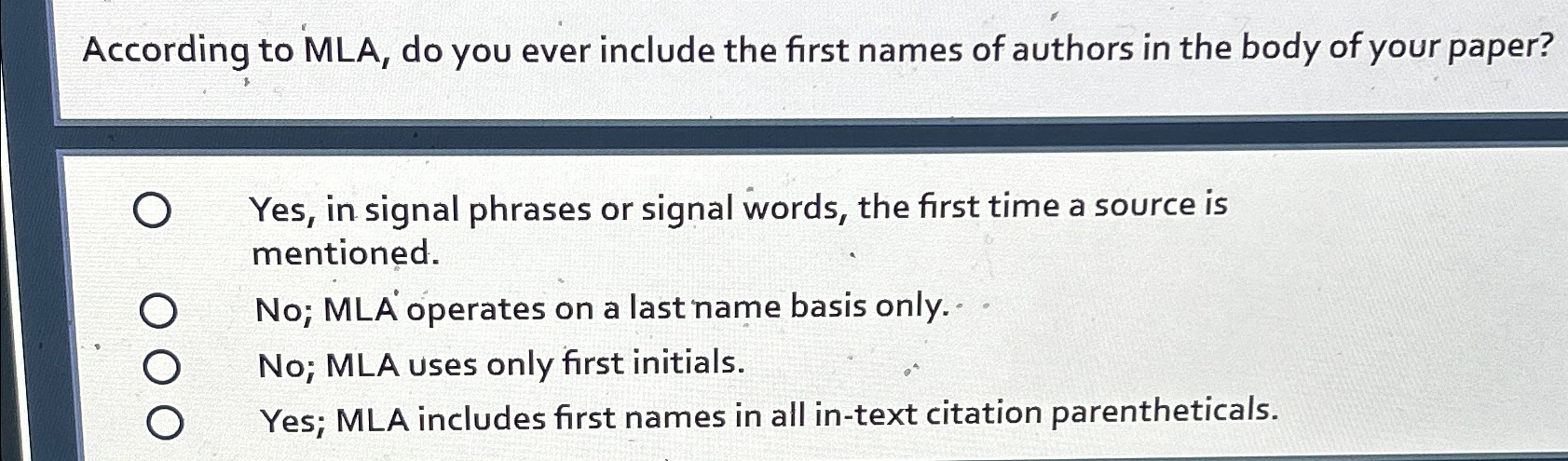 Solved According to MLA, do you ever include the first names | Chegg.com