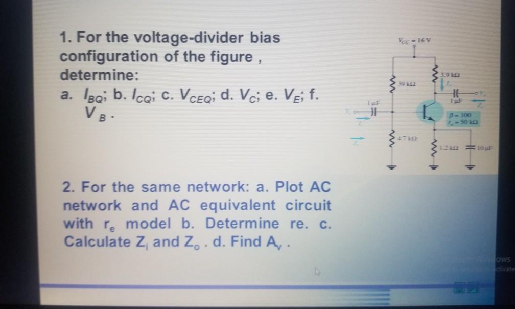 Solved 2. For the emitter-stabilized bias circuit of the | Chegg.com