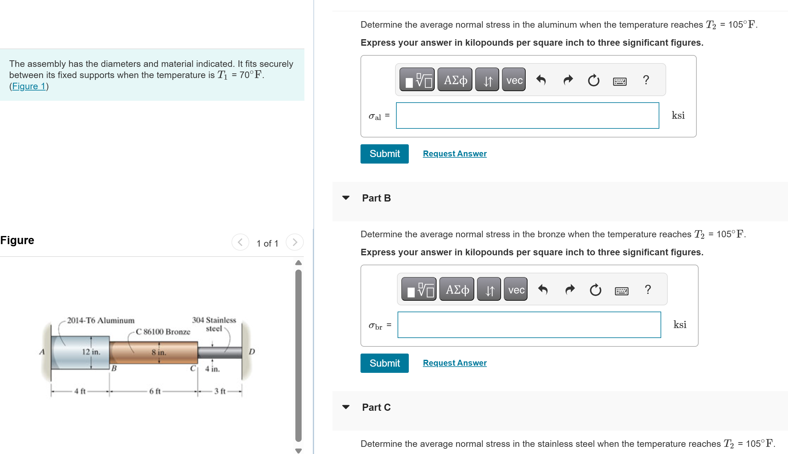 Solved The assembly has the diameters and material | Chegg.com