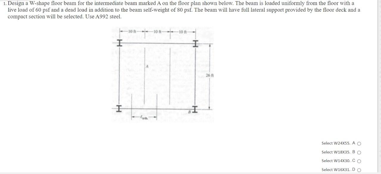 Solved 1. Design a W-shape floor beam for the intermediate | Chegg.com