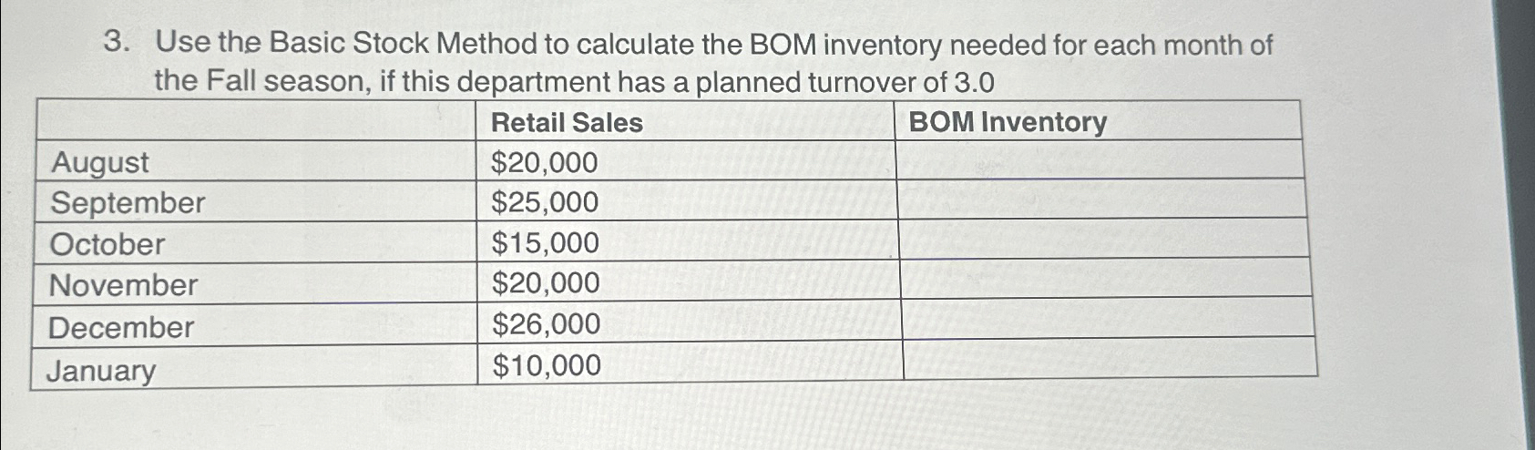 Solved Use the Basic Stock Method to calculate the BOM | Chegg.com