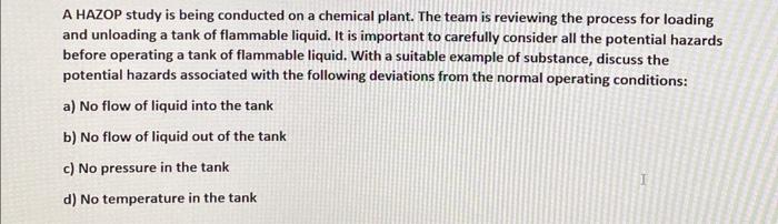 Solved A HAZOP study is being conducted on a chemical plant. | Chegg.com