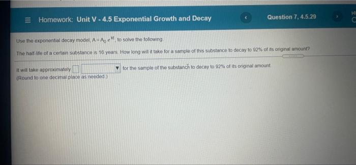 Solved = Homework: Unit V - 4.5 Exponential Growth and Decay | Chegg.com