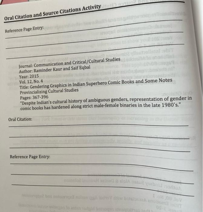 Oral Citation and Source Citations Activity | Chegg.com