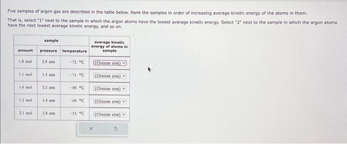 Solved Five samples of argon gas are described in the table | Chegg.com