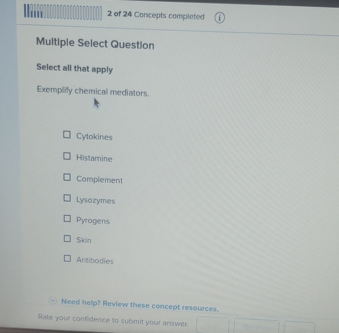 2 ﻿of 24 ﻿Concepts completed(i)Multiple Select | Chegg.com