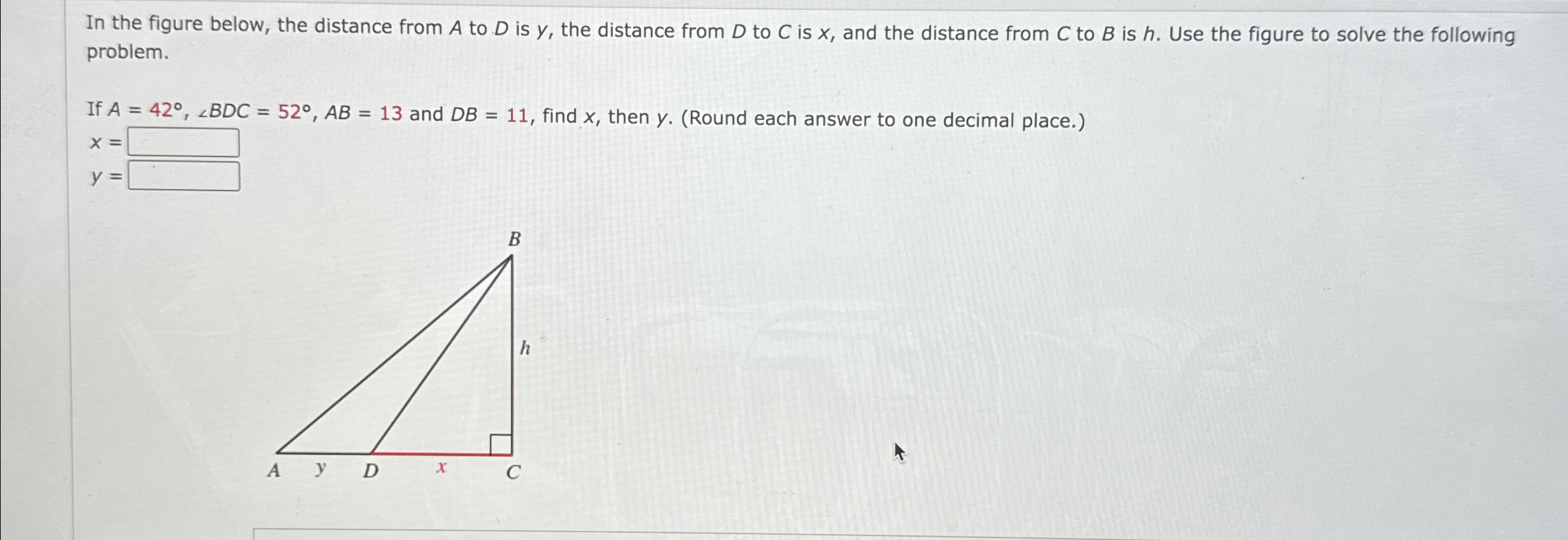 Solved In the figure below, the distance from A ﻿to D ﻿is y, | Chegg.com