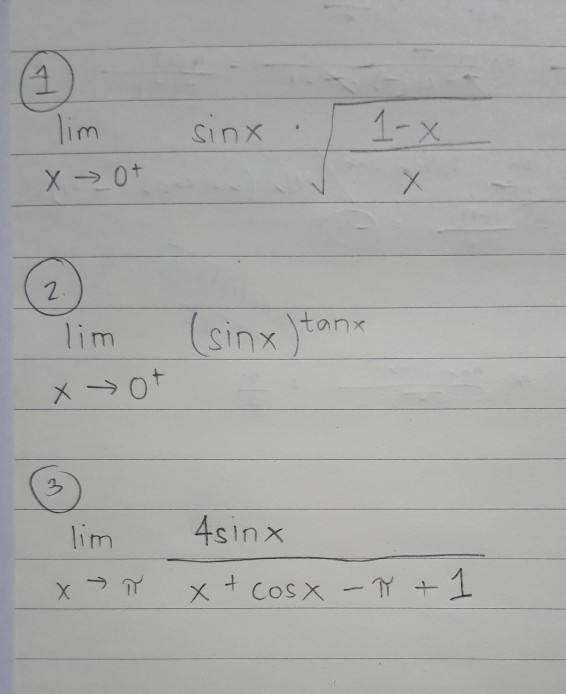 Solved 1 lim X 0+ sinx 1-x X Х 2 lim (sinx) tanx Xot 3 lim | Chegg.com