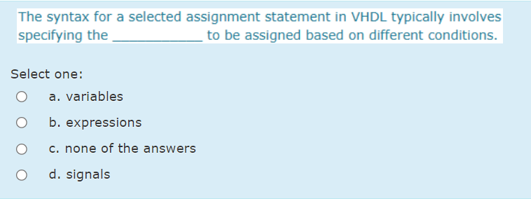 Solved q4: The syntax for a selected assignment statement in | Chegg.com