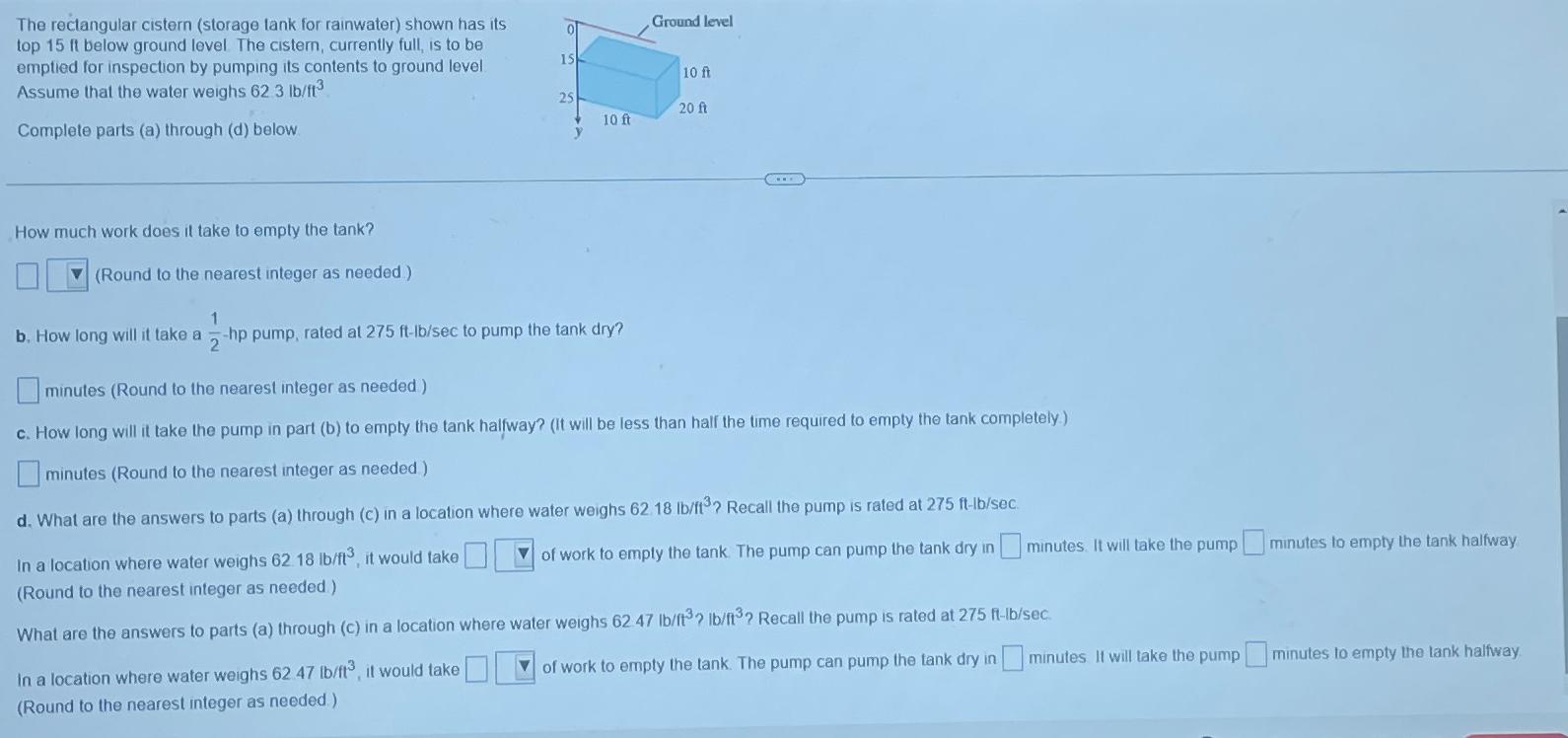 Solved The rectangular cistern (storage lank for rainwater) | Chegg.com