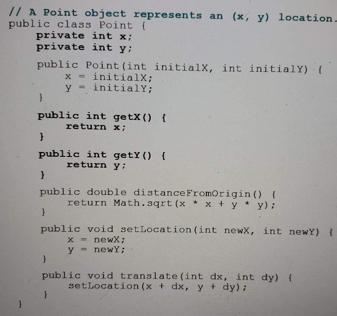 Solved This is a Class called Point. Create a Main class | Chegg.com
