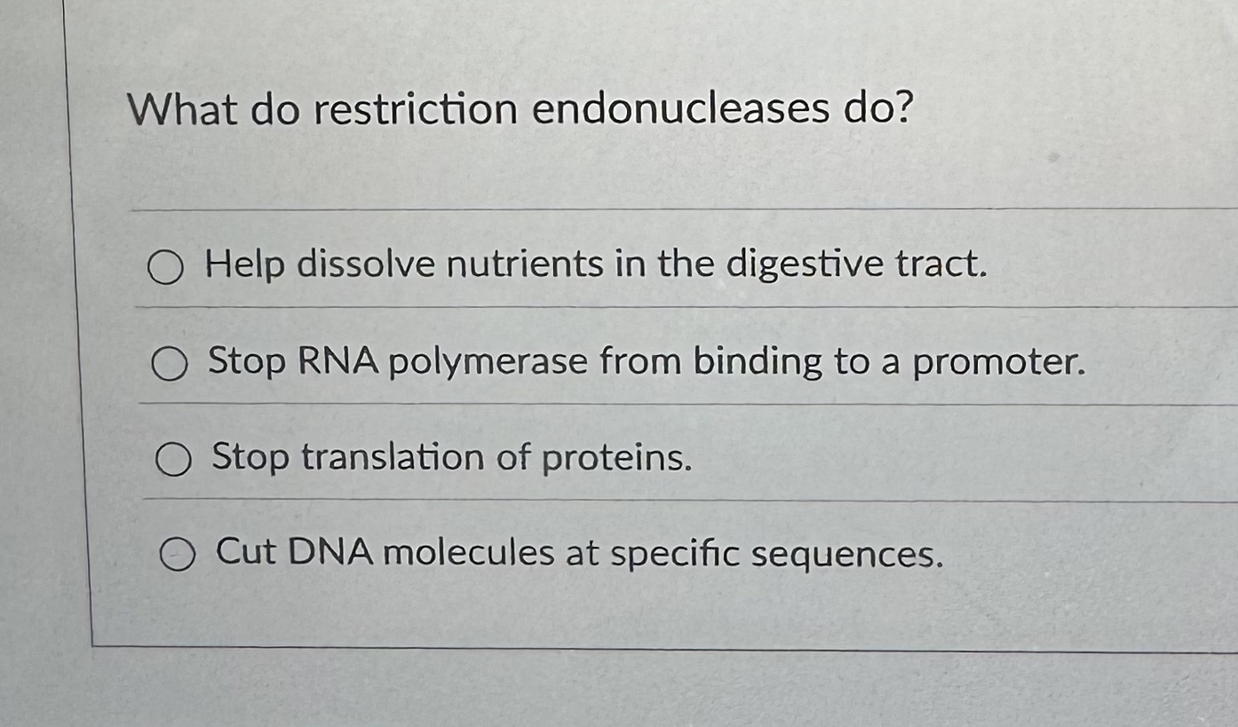Solved What do restriction endonucleases do?Help dissolve | Chegg.com