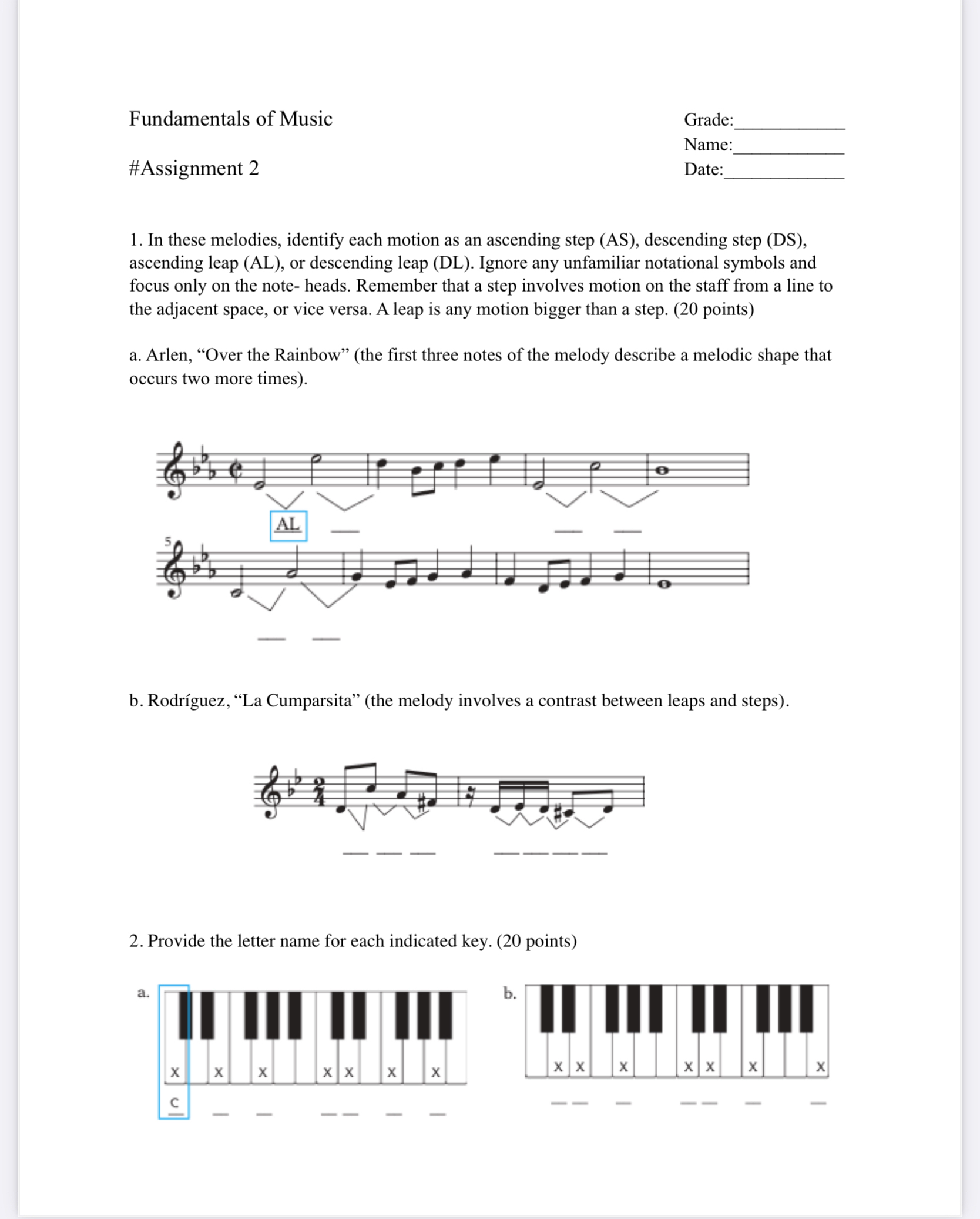 Solved Fundamentals of Music#Assignment 2Grade:Name:Date:In | Chegg.com