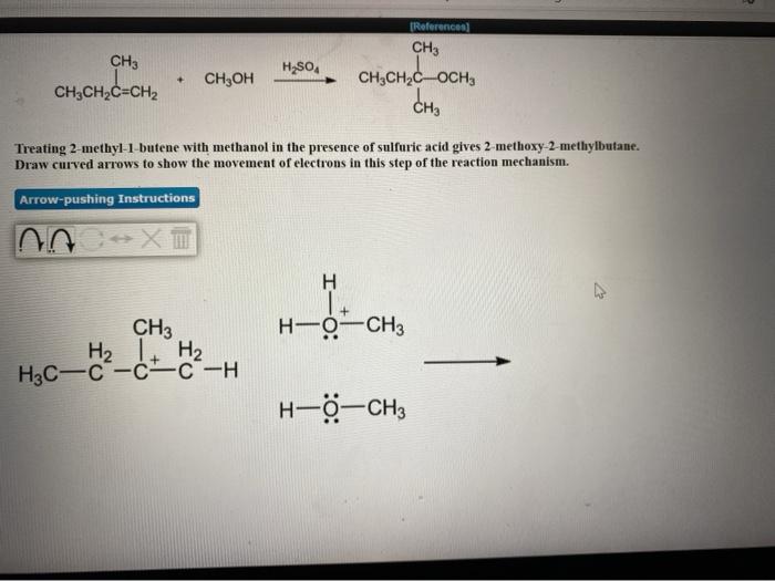 Solved References CH3 CH3CH2C-OCH H2SO4 CH3 CH3CH2C=CH2 + | Chegg.com