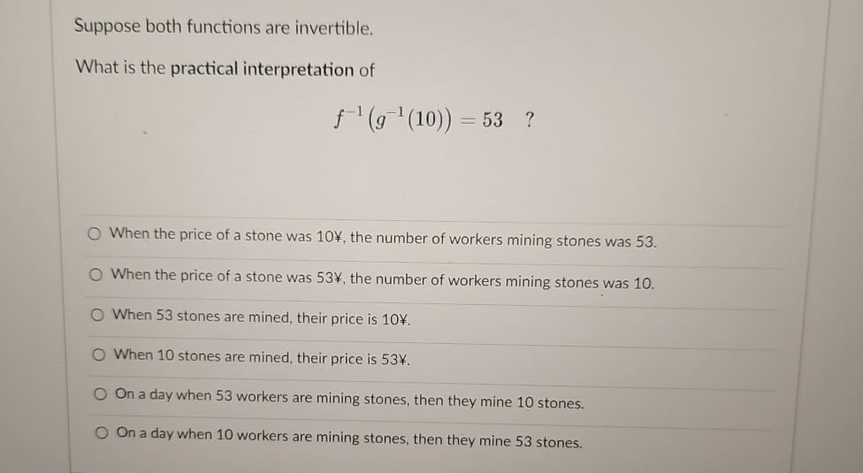 Solved Suppose both functions are invertible.What is the | Chegg.com