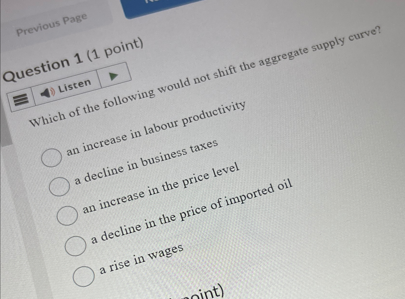 Solved previous pageQuestion 1 (1 ﻿point)ListenWhich of the | Chegg.com