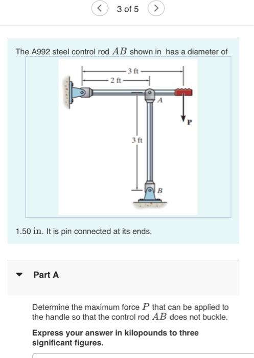 Solved 3 of 5 The A992 steel control rod AB shown in has a | Chegg.com