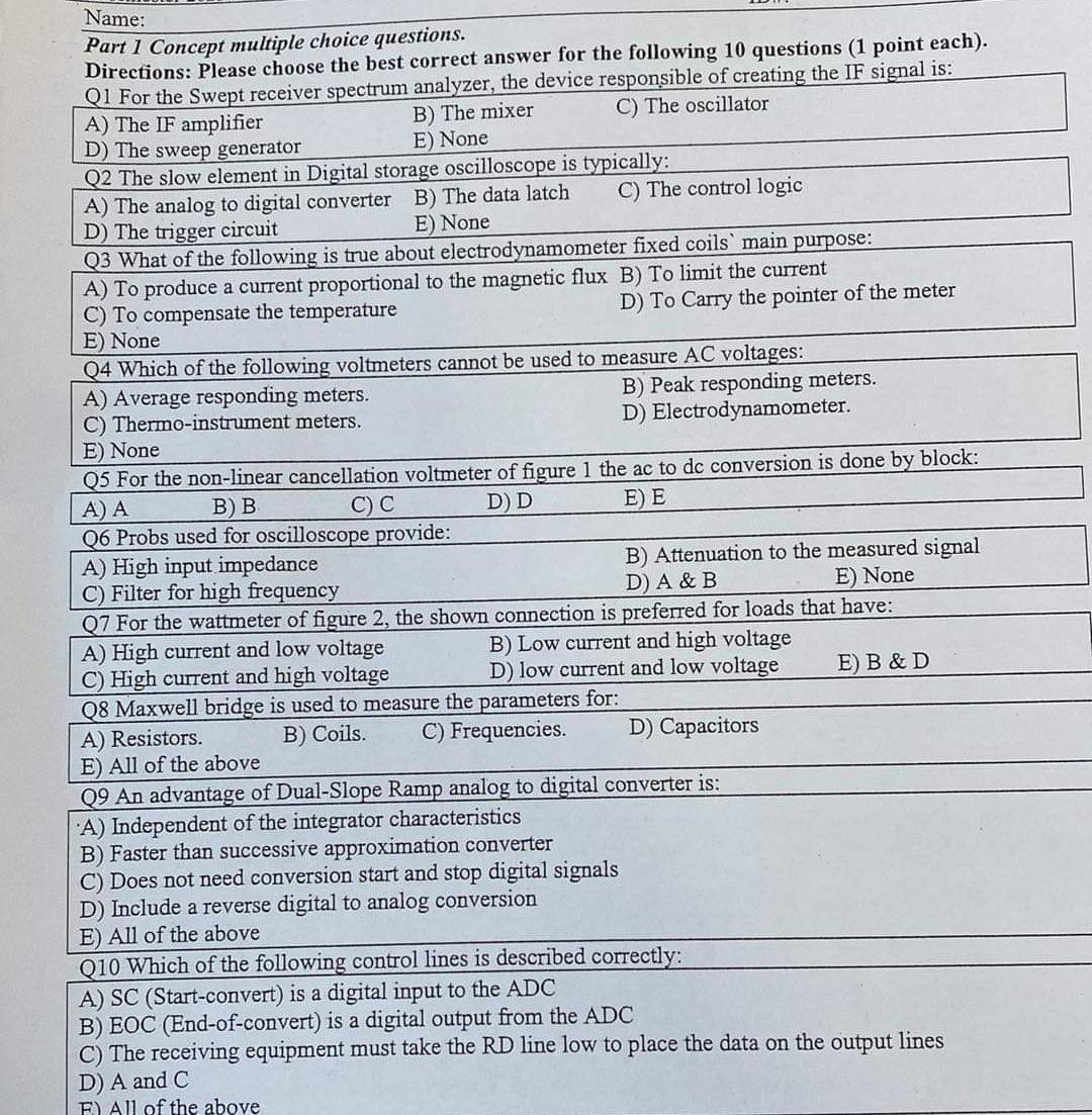 Solved Name:Part 1 ﻿Concept multiple choice | Chegg.com