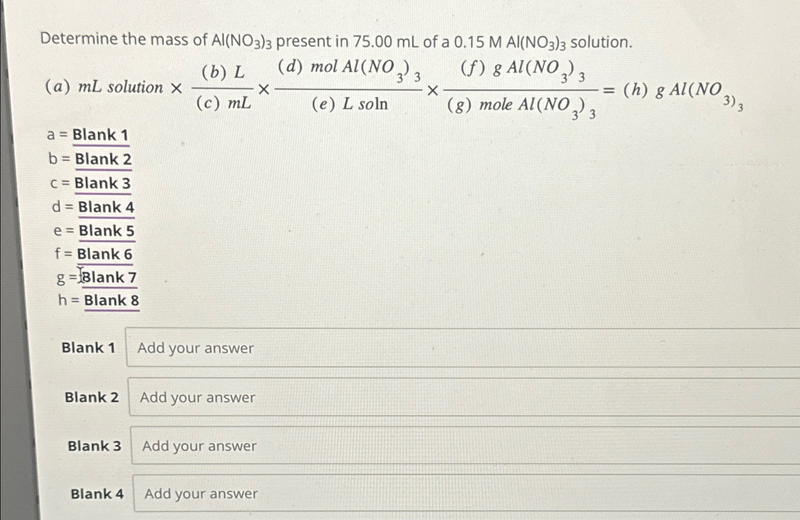 Solved Determine the mass of Al(NO3)3 ﻿present in 75.00mL | Chegg.com