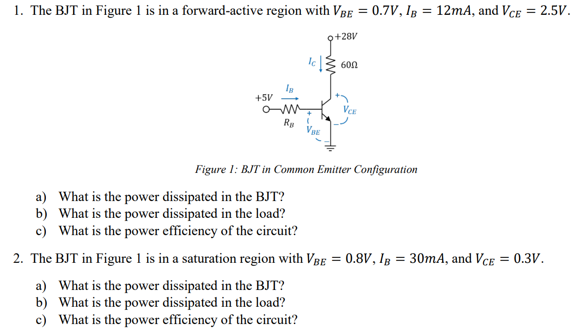 Solved The BJT in Figure 1 ﻿is in a forward-active region | Chegg.com