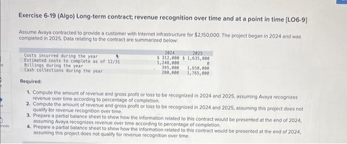 Solved Exercise 6-19 (Algo) Long-term contract; revenue | Chegg.com