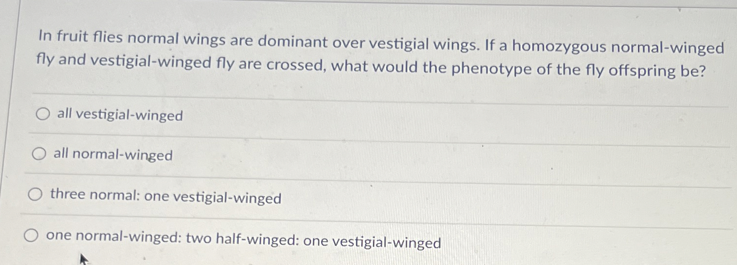 Solved In fruit flies normal wings are dominant over | Chegg.com