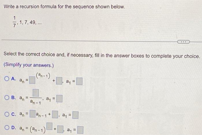 Solved Write a recursion formula for the sequence shown | Chegg.com