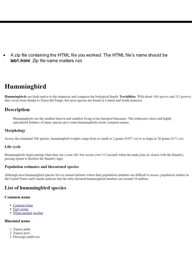 Solved A zip file containing the HTML file you worked. The | Chegg.com