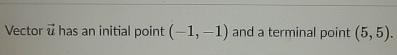 Solved Vector vec(u) ﻿has an initial point (-1,-1) ﻿and a | Chegg.com