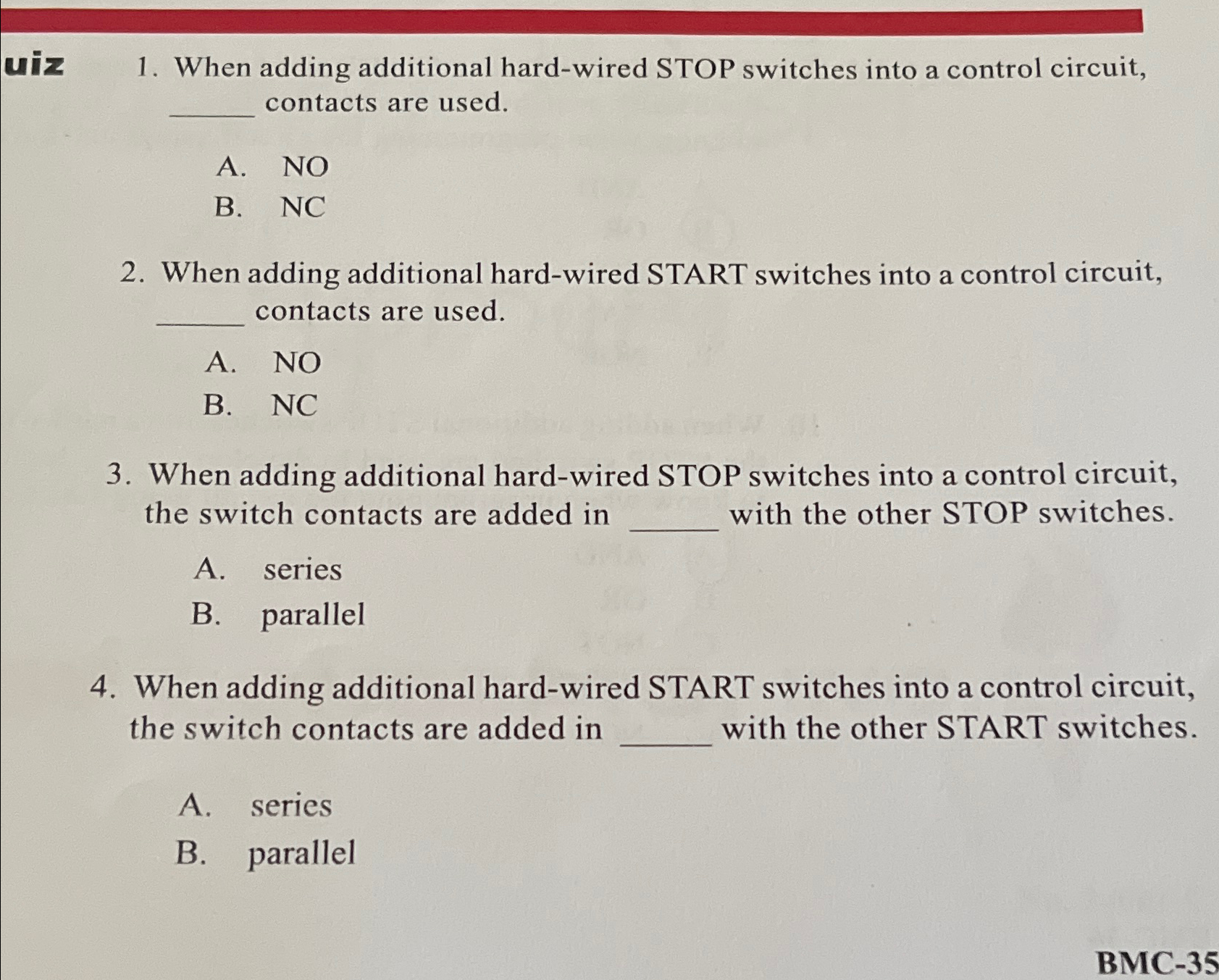 Solved uizWhen adding additional hard-wired STOP switches | Chegg.com