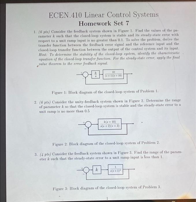 Solved ECEN.410 Linear Control Systems Homework Set 7 1. ( 6 | Chegg.com Solved ECEN.410 Linear Control Systems Homework Set 7 1. ( 6 | Chegg.com