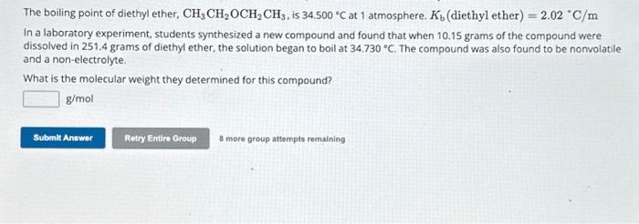 Solved The boiling point of diethyl ether, CH3 CH2 OCH2 CH3, | Chegg.com