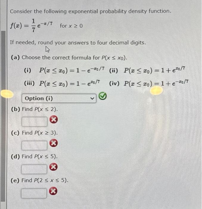 Solved Consider the following exponential probability | Chegg.com