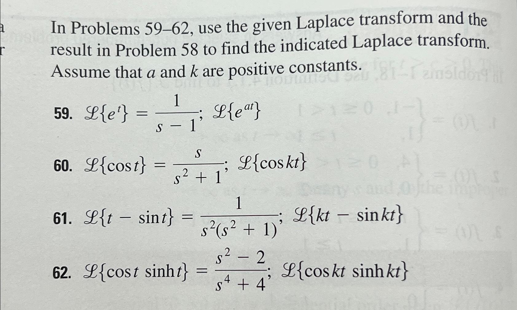 Solved In Problems 59-62, ﻿use the given Laplace transform | Chegg.com