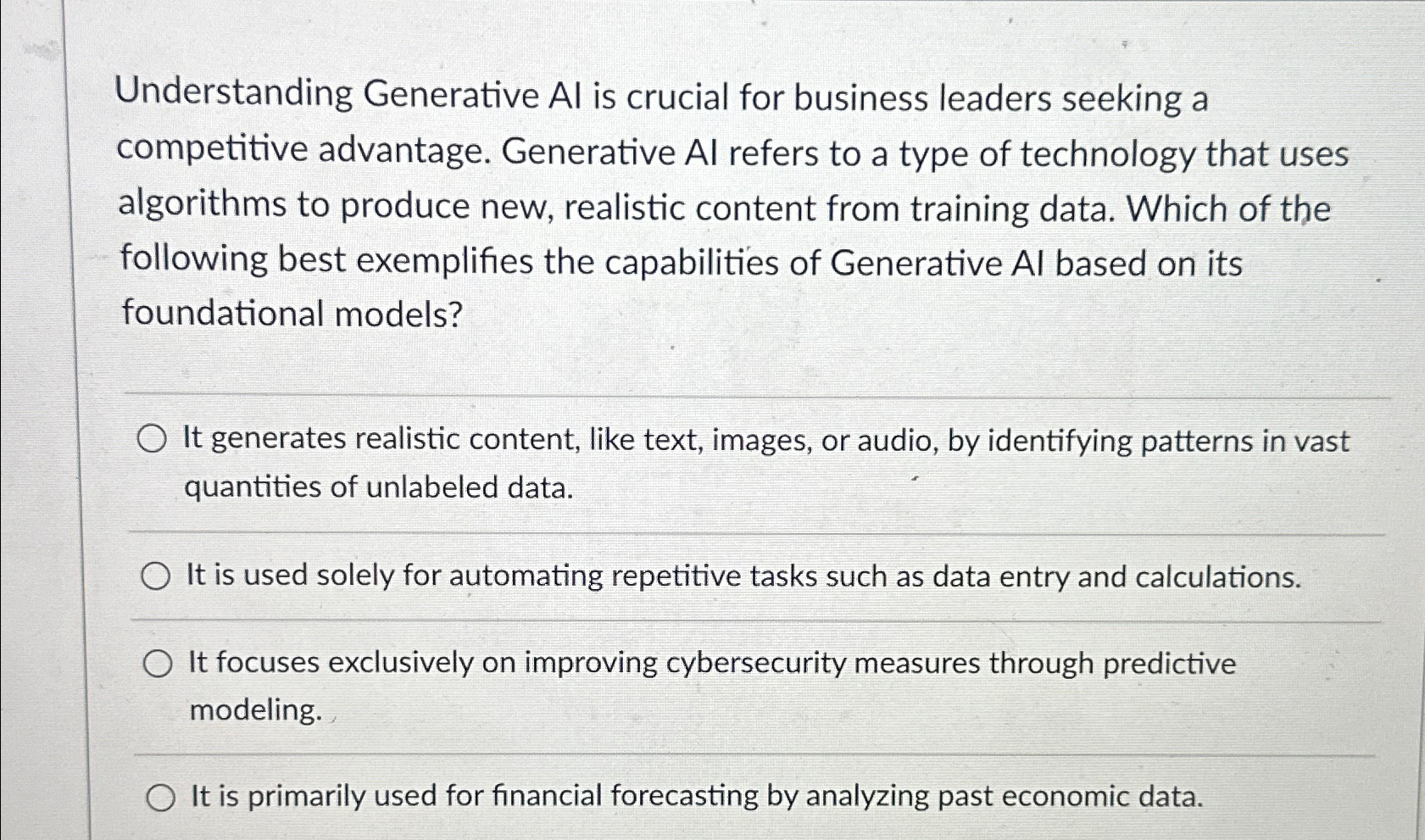 Solved Understanding Generative Al is crucial for business | Chegg.com