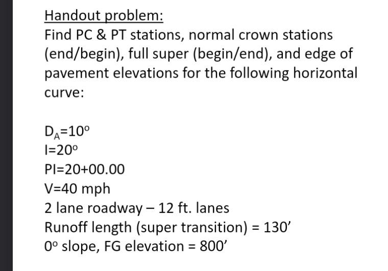 Solved Handout problem: Find PC \& PT stations, normal crown | Chegg.com