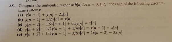 Solved 2.5. Compute the unit-pulse response h[n] for n = | Chegg.com