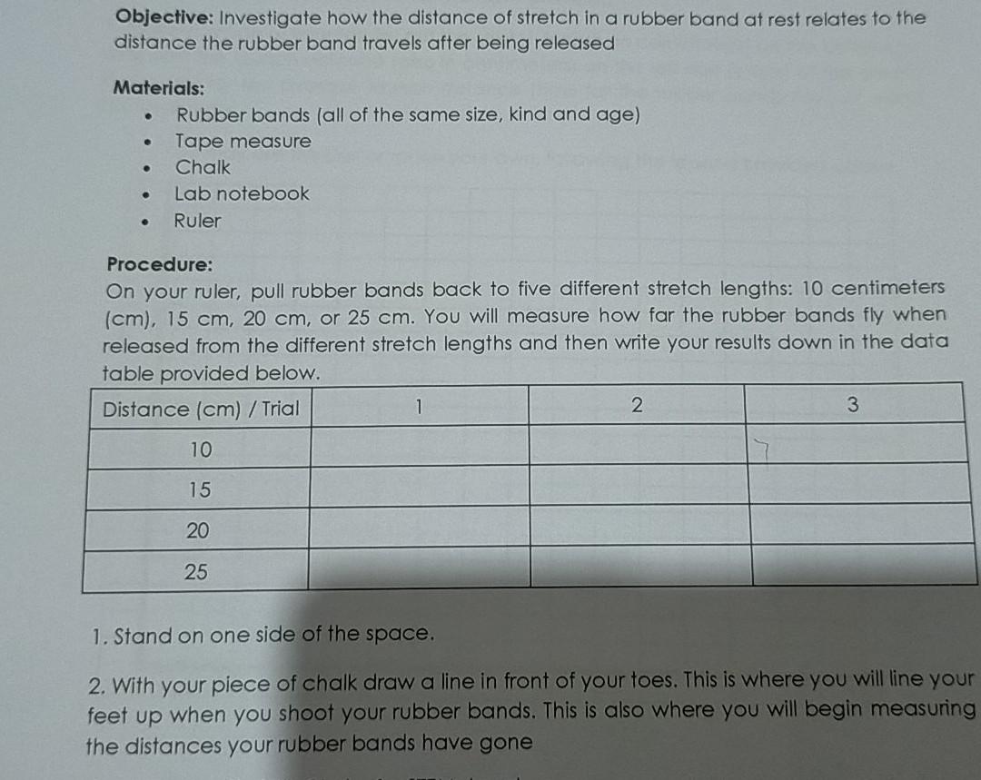 Objective: Investigate how the distance of stretch in | Chegg.com