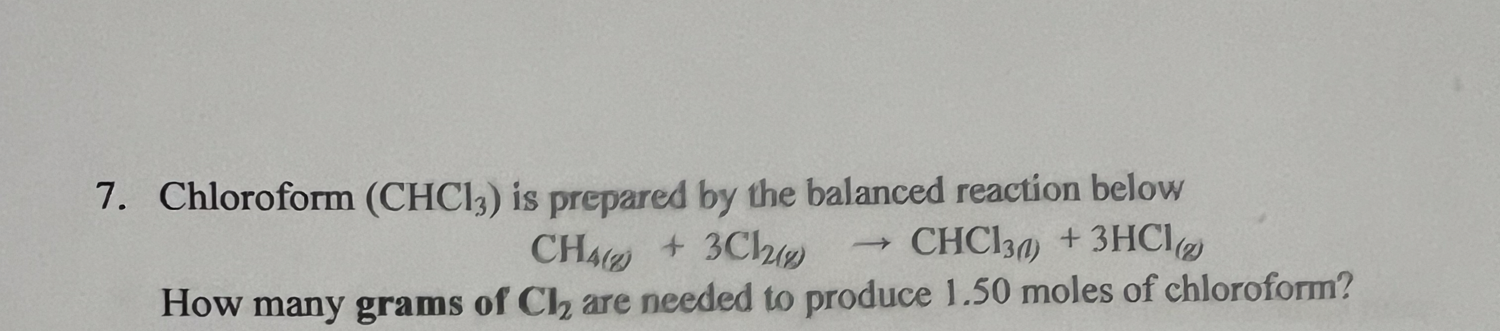Solved Chloroform (CHCl3) ﻿is prepared by the balanced | Chegg.com