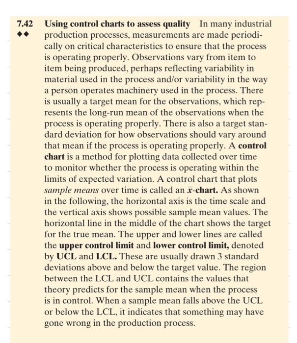 Solved 7.42 Using control charts to assess quality In many | Chegg.com