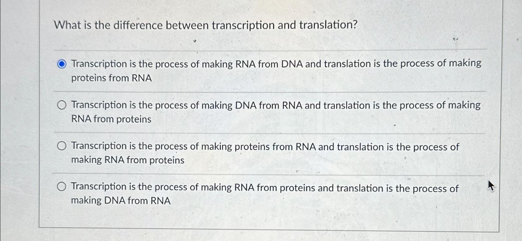 Solved What is the difference between transcription and | Chegg.com