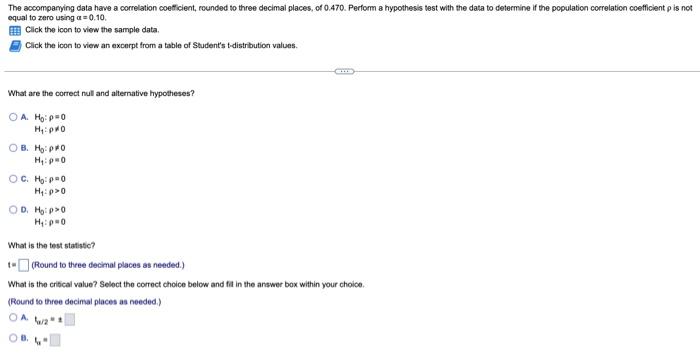 Solved The accompanying data have a correlation coefficient, | Chegg.com