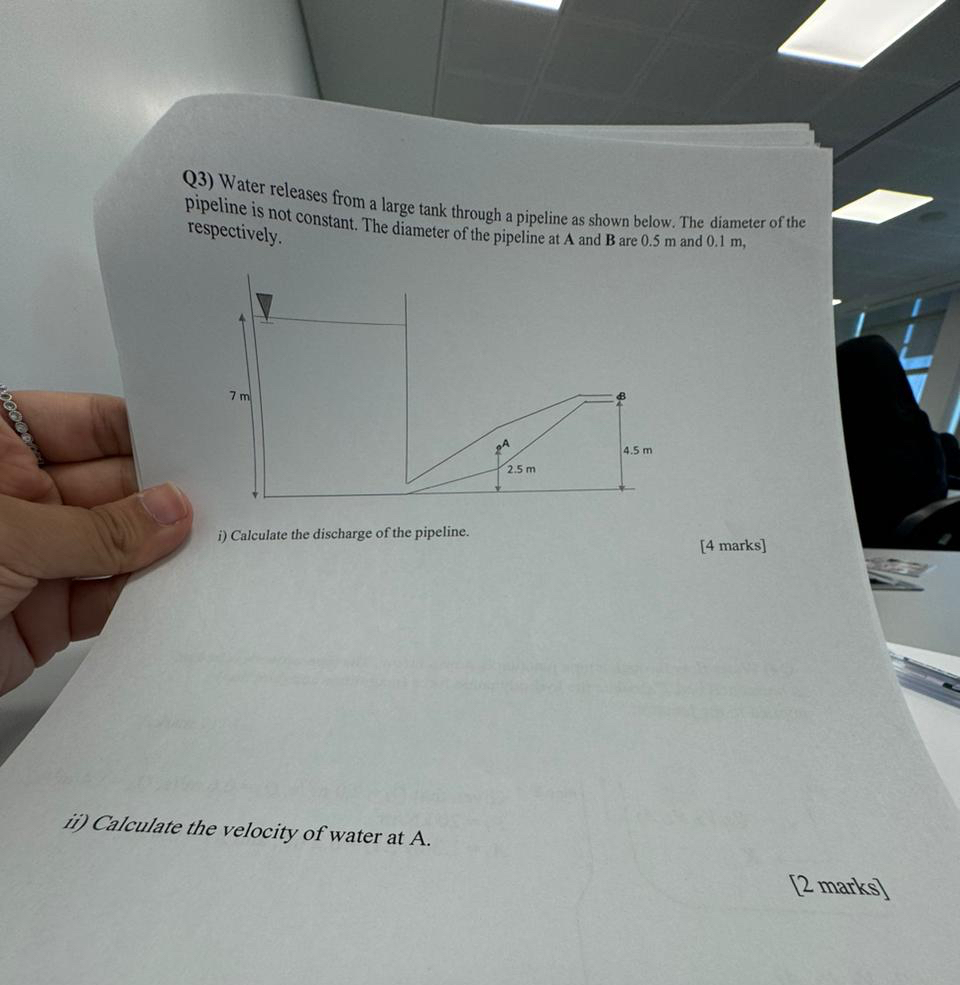 Solved Q3) ﻿Water releases from a large tank through a | Chegg.com
