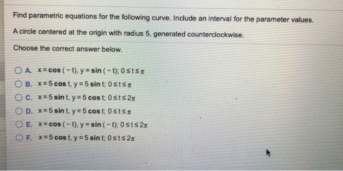 Solved Find parametric equations for the following curve. | Chegg.com