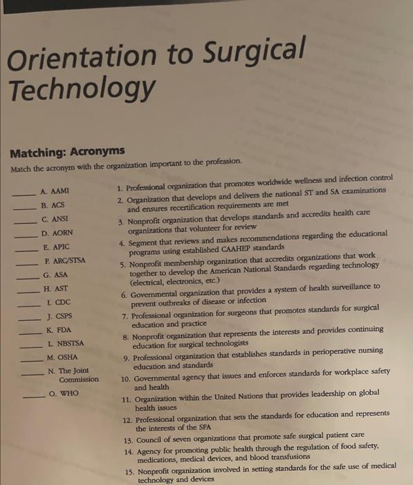 Solved Matching: Acronyms Match the acronym with the | Chegg.com