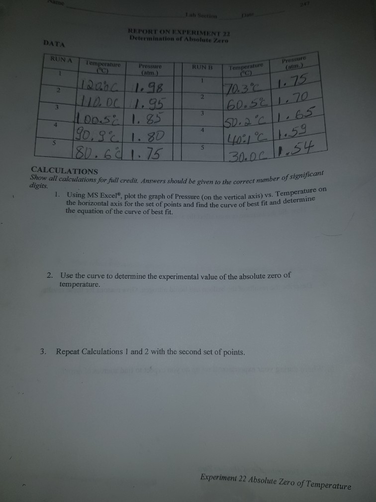 Solved Lab Section REPORT ON EXPERIMENT 22 Determination of | Chegg.com
