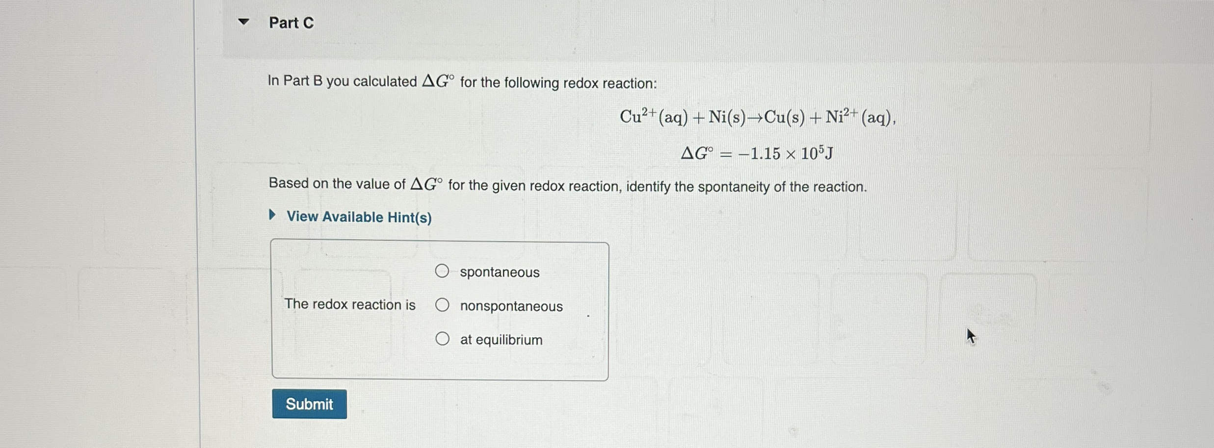 Solved Part CIn Part B you calculated ΔG° ﻿for the following | Chegg.com