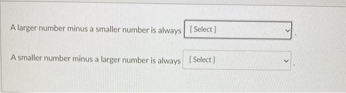 Solved A larger number minus a smaller number is always | Chegg.com
